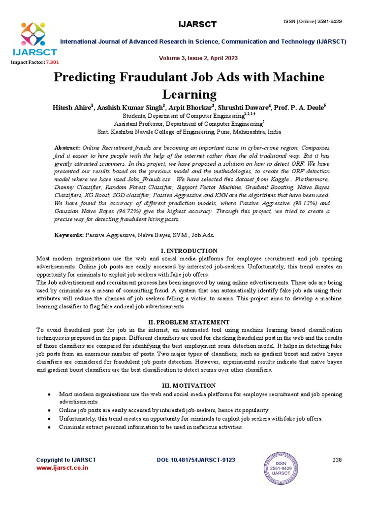 Predicting Fraudulant Job Ads With Machine Learning | PDF | Support ...