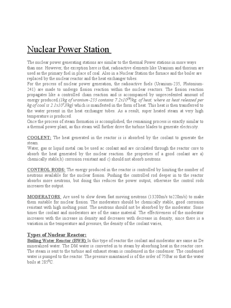 Nuclear Power Station | PDF | Nuclear Reactor | Nuclear Power Nuclear Power Station | PDF | Nuclear Reactor | Nuclear Power