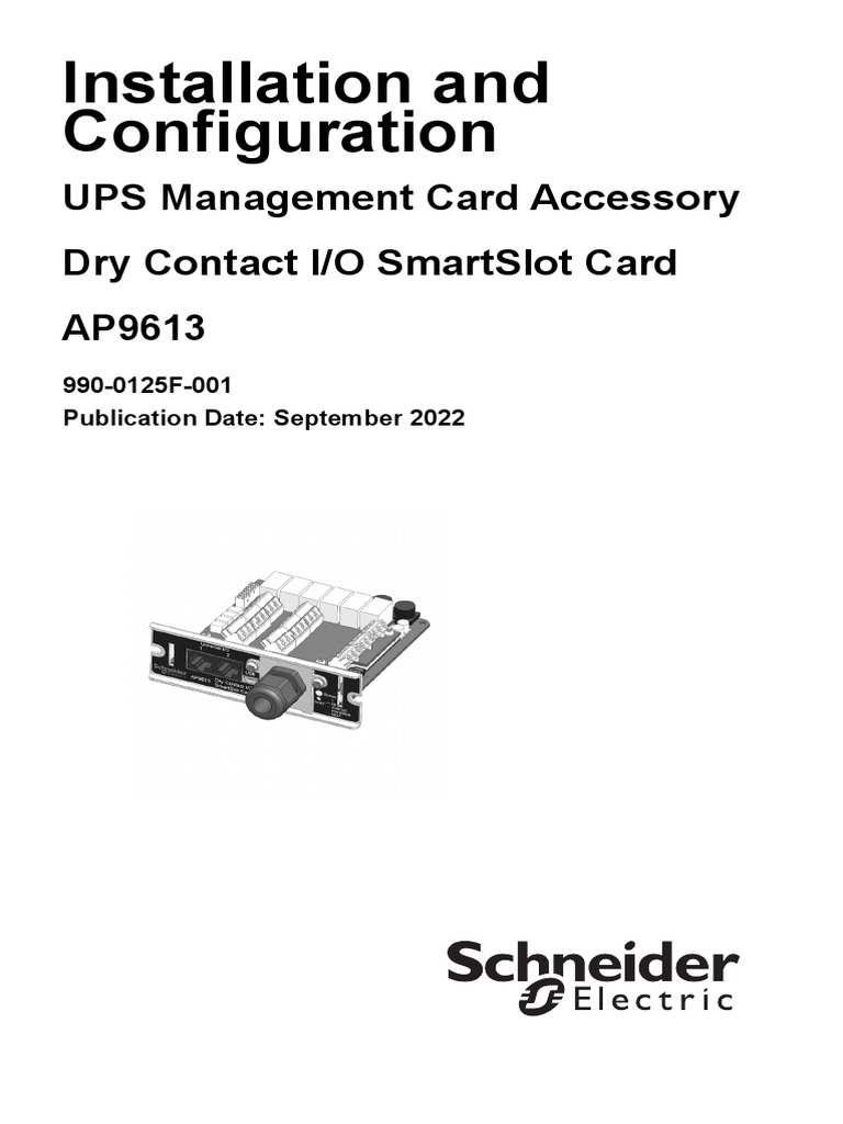 Installation and Configuration: Ups Management Card Accessory Dry Contact I/O Smartslot Card ...