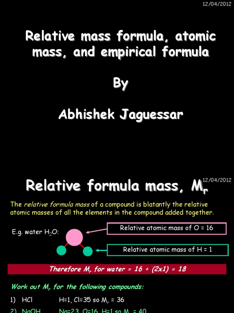 Mass Formula Atomic Mass and Empirical Formula by Abhishek Jaguessar ...