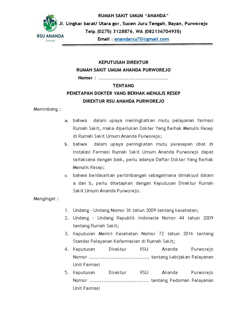 SK Dokter Yang Berhak Menulis Resep | PDF