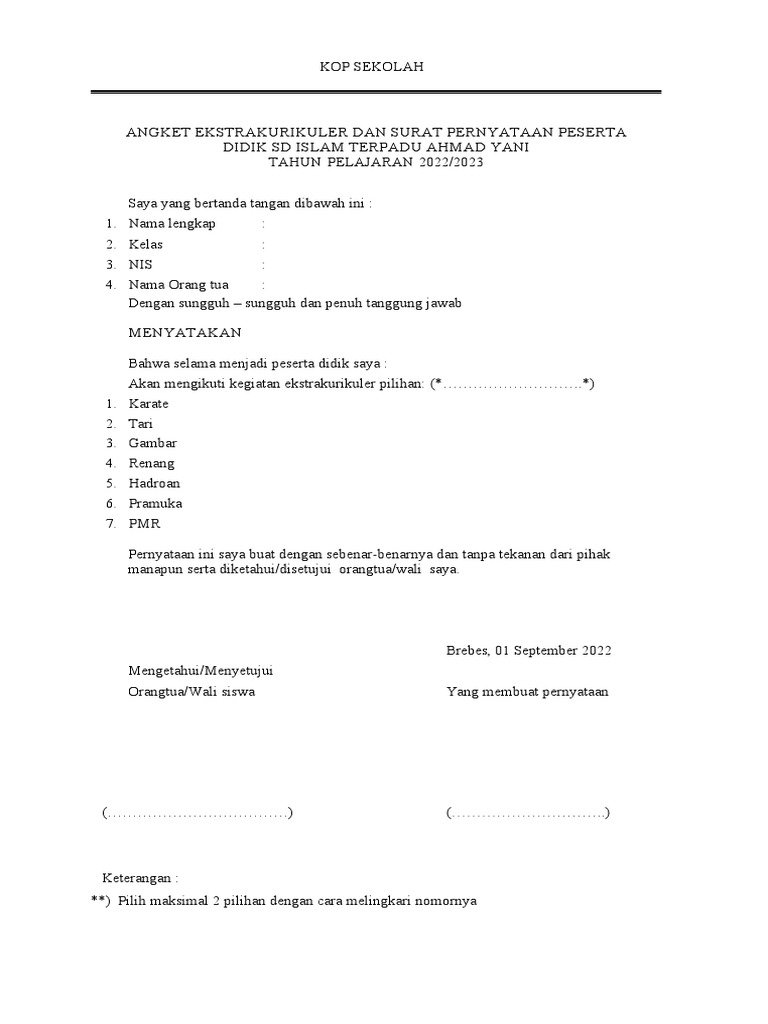 Angket Ekskul 2019 | PDF