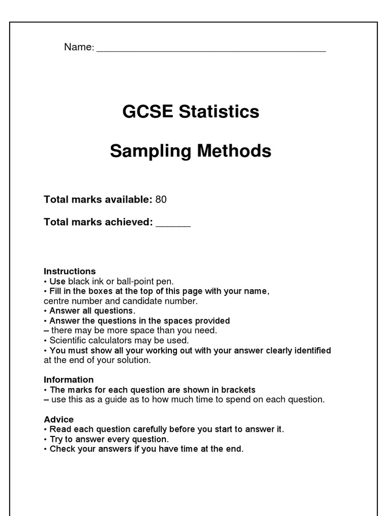 Sampling Methods Exam Questions | PDF | Sampling (Statistics) | Statistics