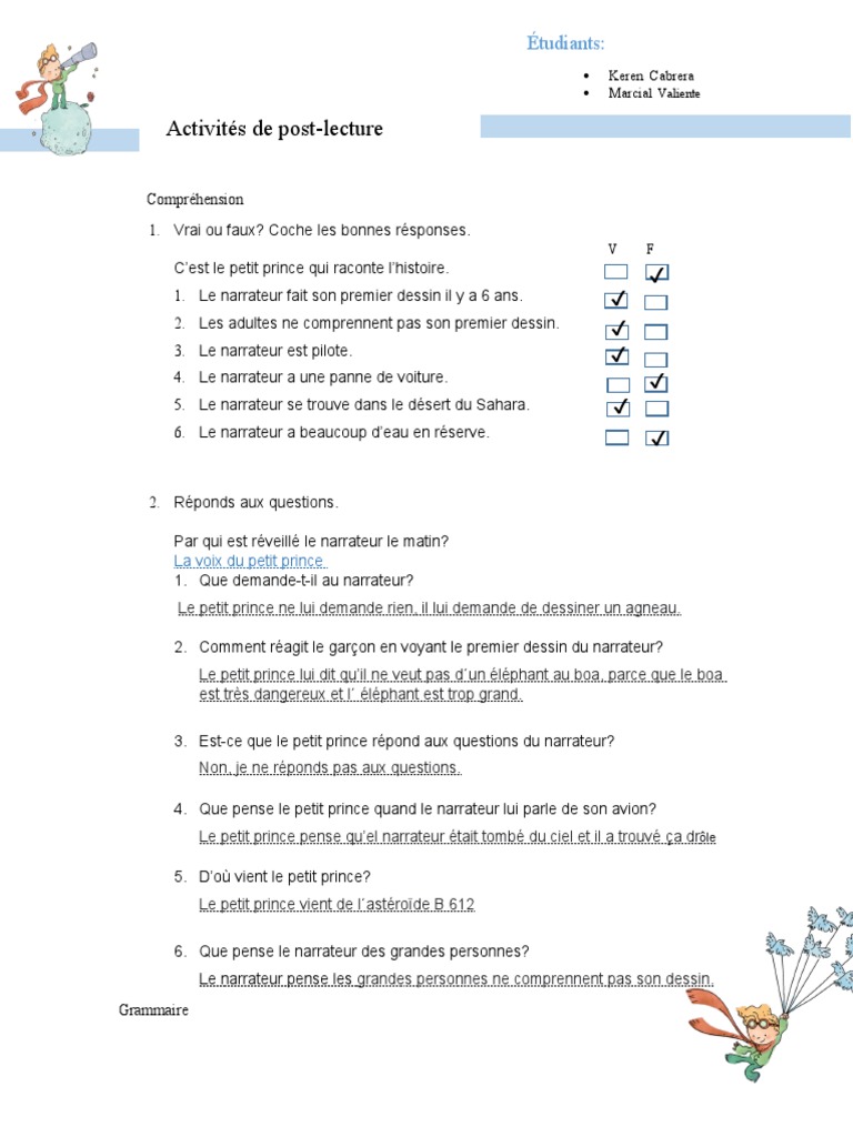 Questionnaire sur Le Petit Prince | PDF | Le Petit Prince
