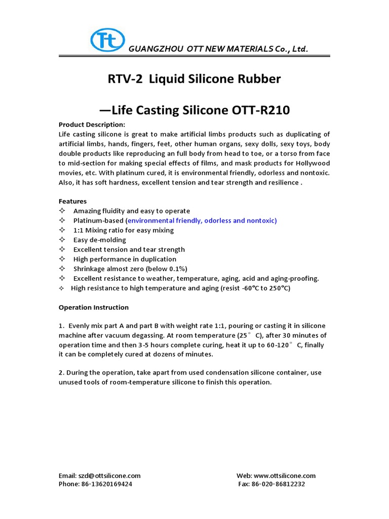 RTV-2 Liquid Silicone Rubber - OTT-R210: A High-Performance Life ...