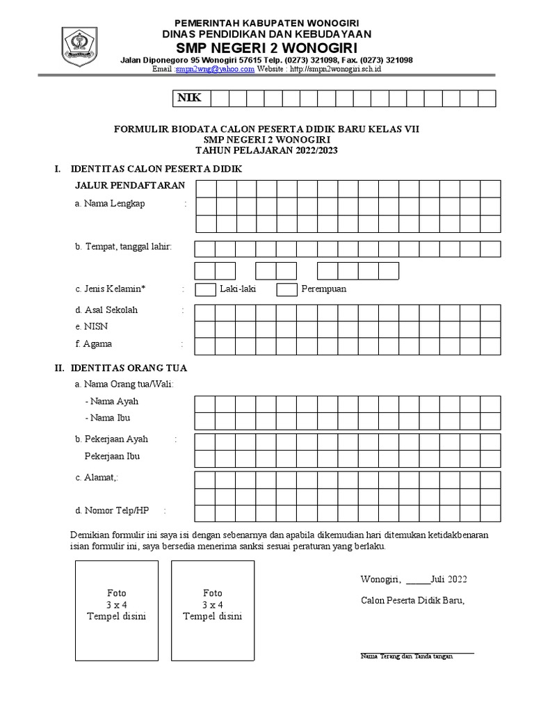 Formulir Daftar Ulang | PDF