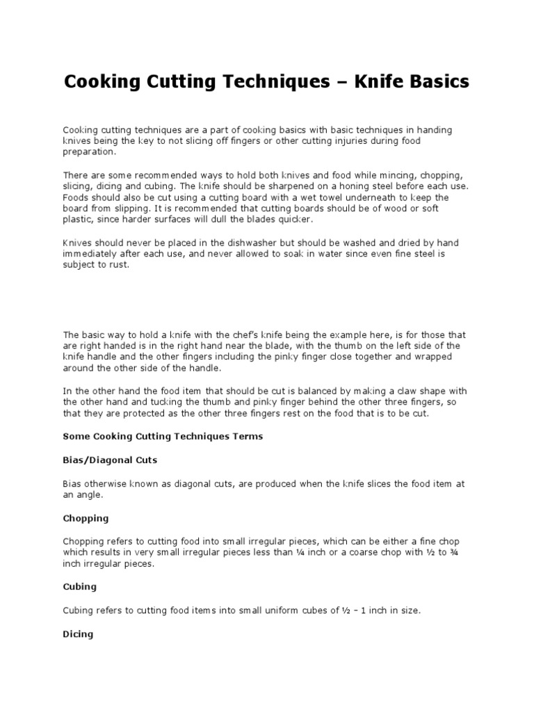Essential Knife Skills and Cutting Techniques | PDF | Knife | Blade