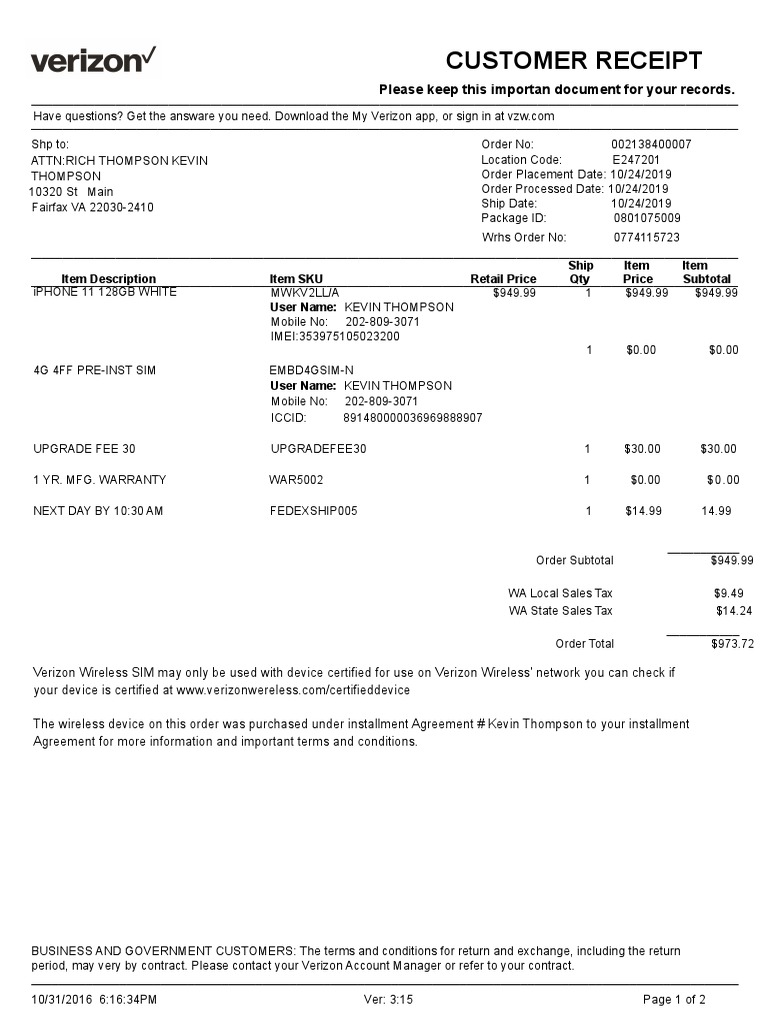 Verizon Ip11 128GB | PDF | Telecommunications | Computing