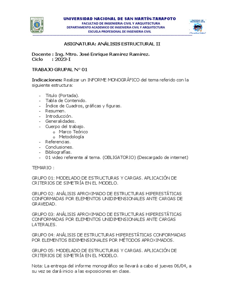 TRABAJO GRUPAL 01, Análisis Estructural | PDF