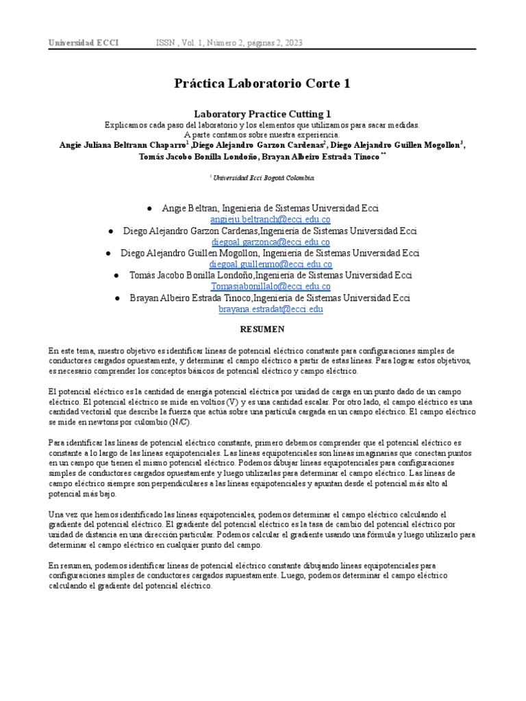 Práctica Laboratorio Corte 1: Laboratory Practice Cutting 1 | PDF | Electricidad | Carga eléctrica