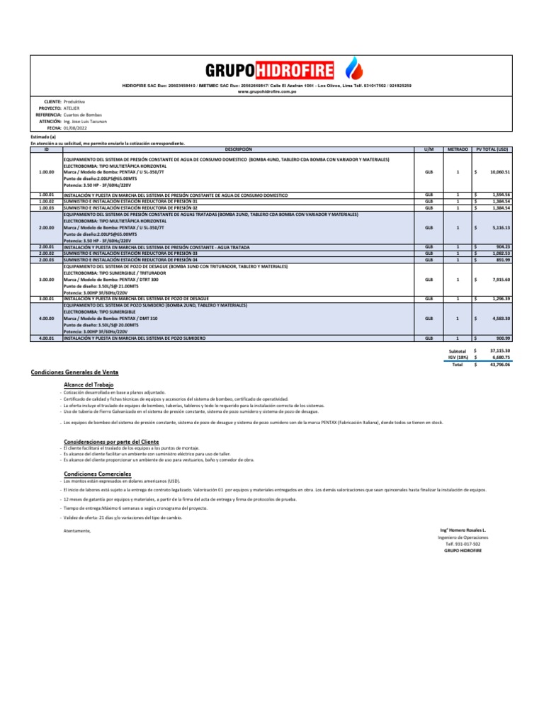 HIDROFIRE SAC Ruc: 20603458410 / IMETMEC SAC Ruc: 20562649817/ Calle El ...