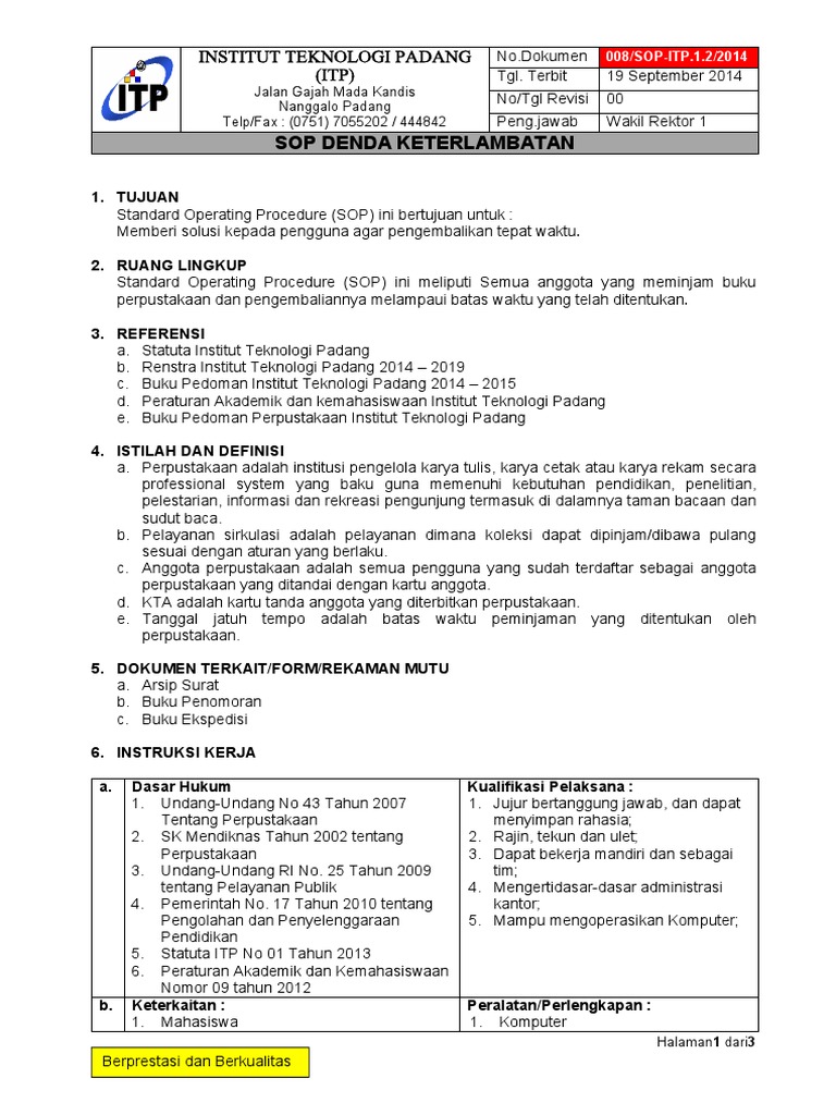 SOP Denda Keterlambatan ITP | PDF