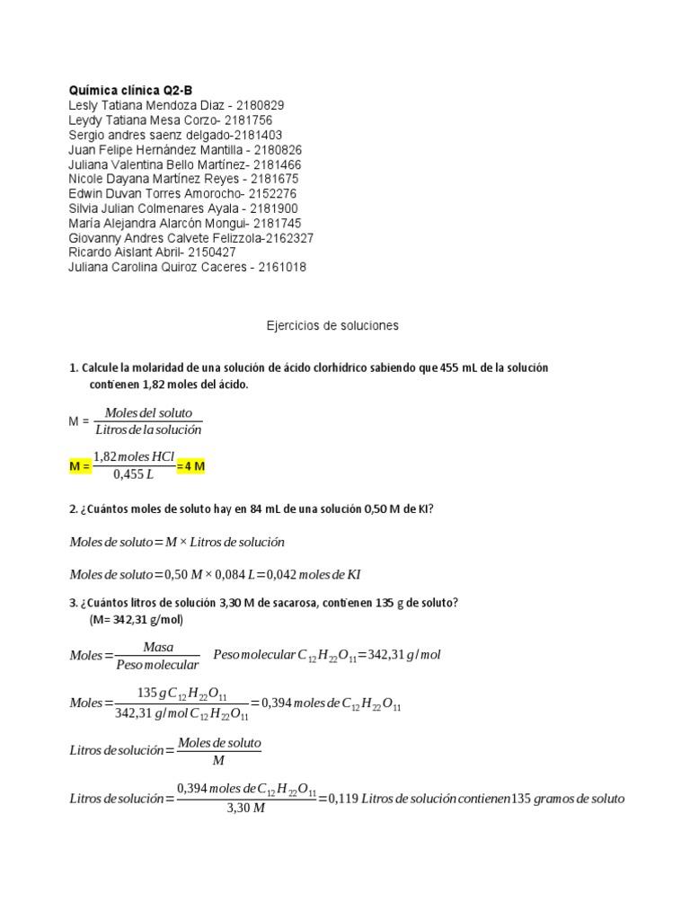 Ejercicios de Soluciones | PDF | Concentración | Mole (Unidad)