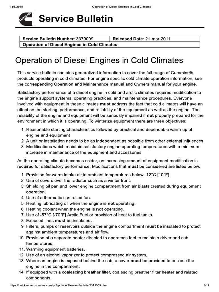 Operation of Diesel Engines in Cold Climates | PDF