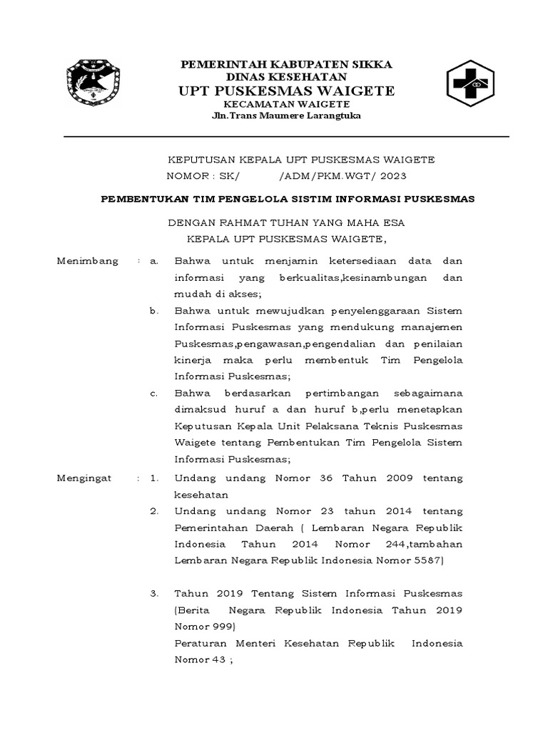 SK Tim Pengelola Simpus | PDF