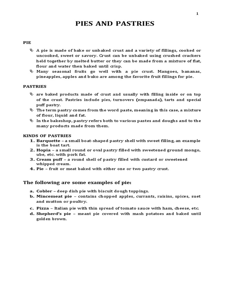 Pies and Pastries: The Following Are Some Examples of Pie | PDF ...