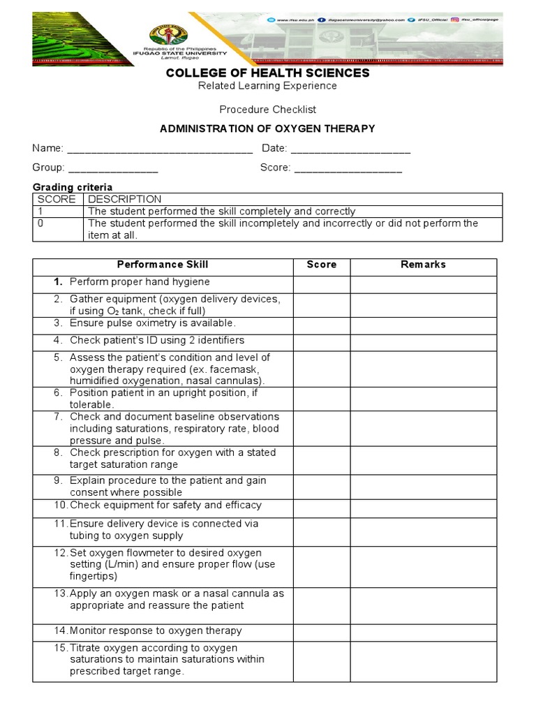O2 Therapy Checklist | Download Free PDF | Health Care | Medicine