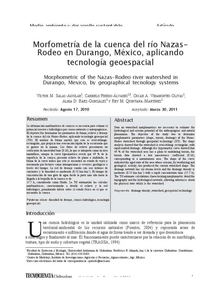 Morfometría del río Nazas-Rodeo en Durango | PDF | Cuenca de drenaje | Agua