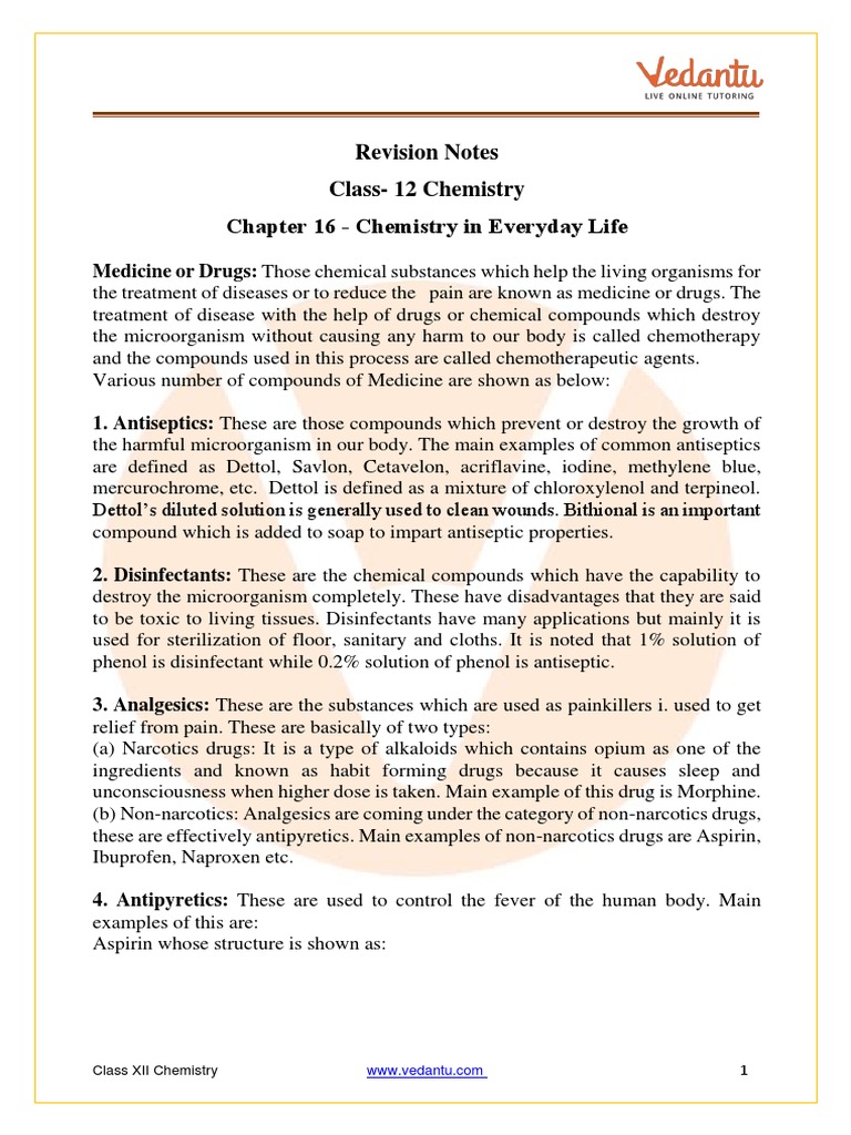 Revision Notes For Class 12 Chemistry Chapter 16 - Chemistry in ...