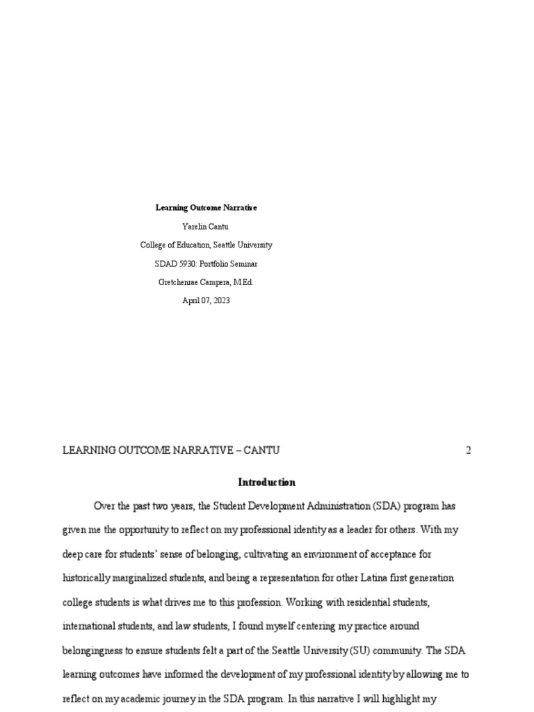 Yarelin Cantu Learning Outcome Narrative | PDF | Student Affairs ...