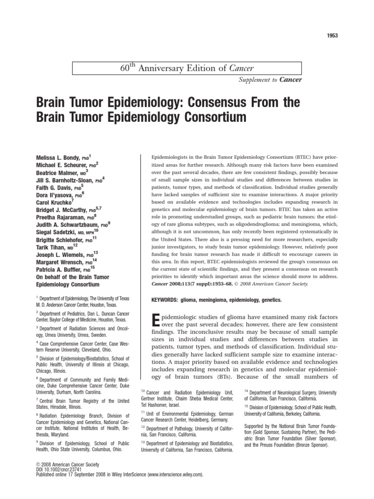 Brain Tumor Epidemiology: Consensus From The Brain Tumor Epidemiology ...