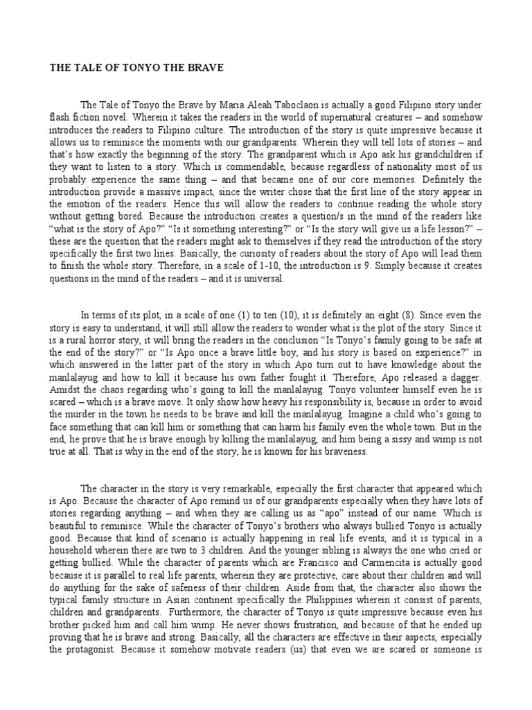 Tonyo the Brave: A Filipino Tale | PDF | Narration