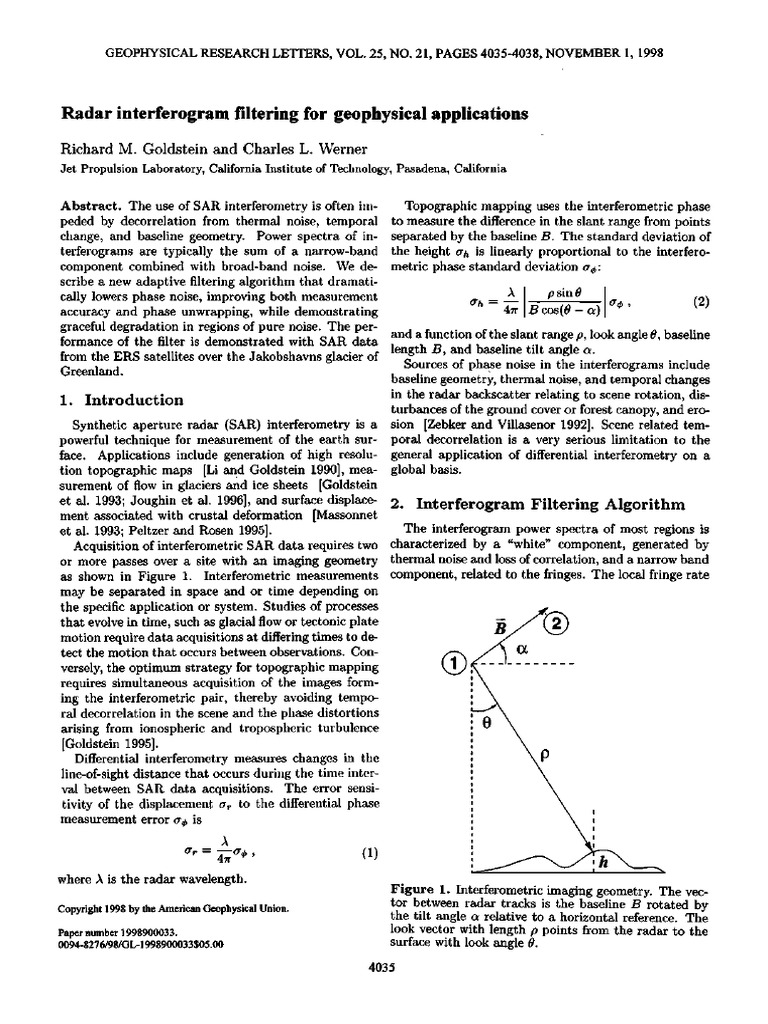Geophysical Research Letters - 1998 - Goldstein - Radar Interferogram Filtering For Geophysical ...