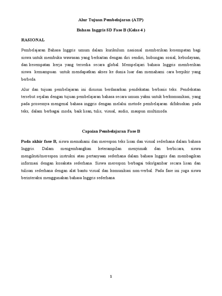 ATP Bahasa Inggris Kelas 4 | PDF