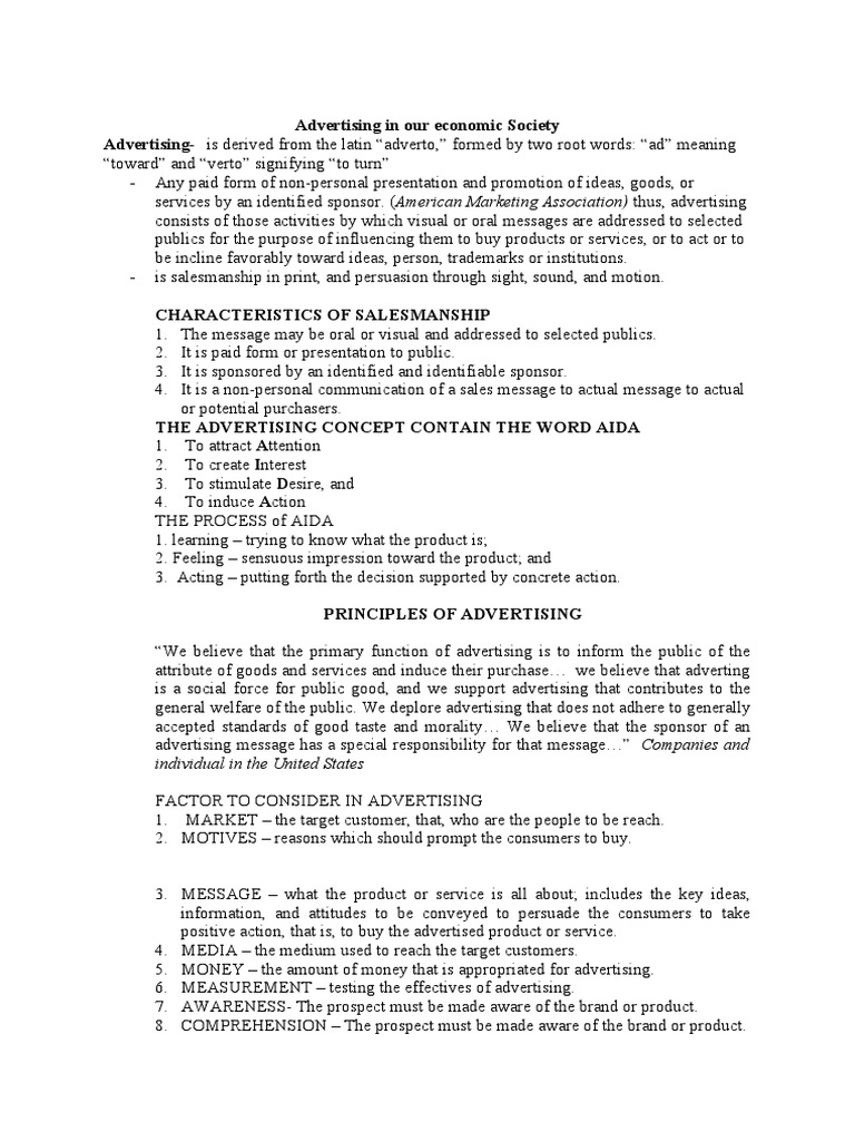 Advertising in Our Economic Society Advertising-Is Derived From The ...