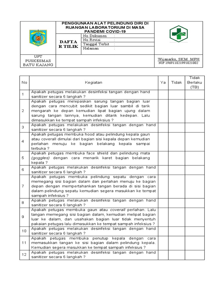 Daftar Tilik Melepas Apd | PDF
