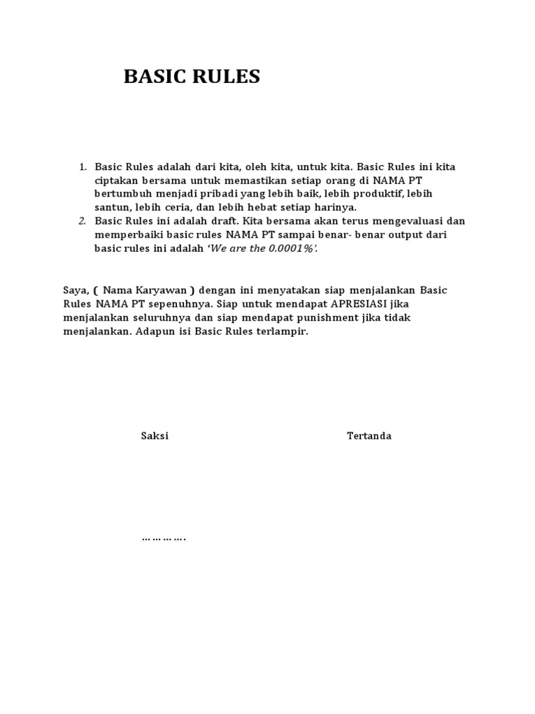 Aturan Dasar untuk Karyawan NAMA PT | PDF