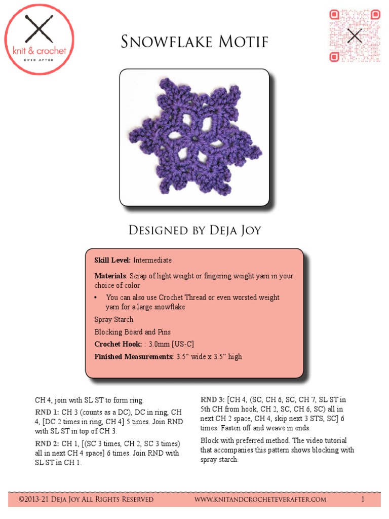 Snowflake Motif Free Crochet Pattern Download | PDF