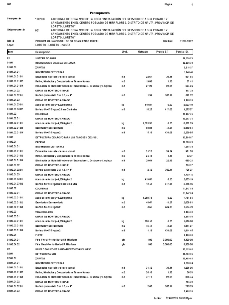 8.-Presupuesto - Adicional 03 | PDF | Agua dulce | Edificios y estructuras