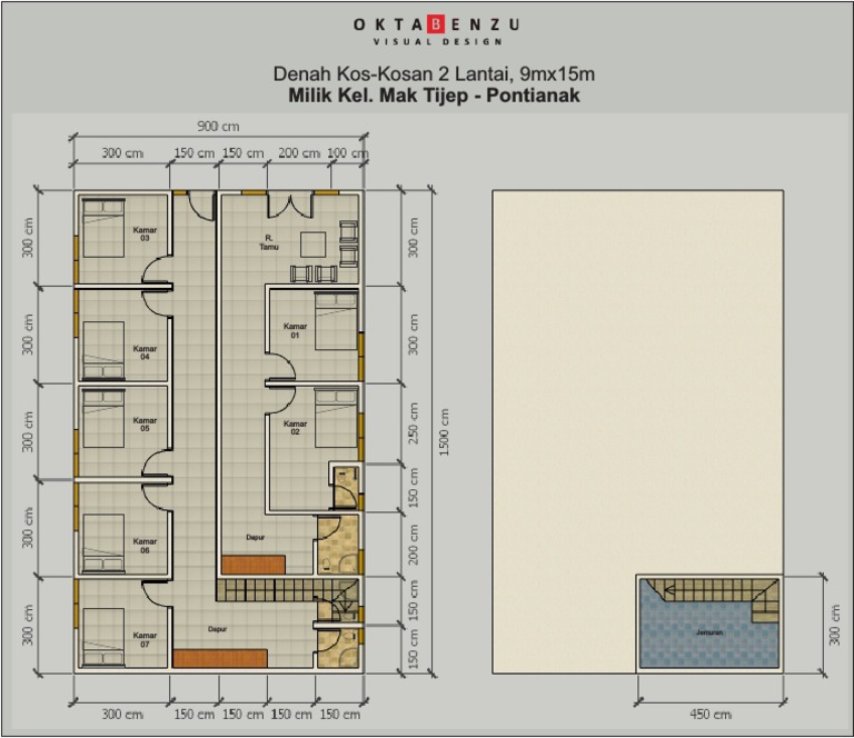 Denah Kos-Kosan 2 Lantai, 9mx15m: Milik Kel. Mak Tijep - Pontianak | PDF