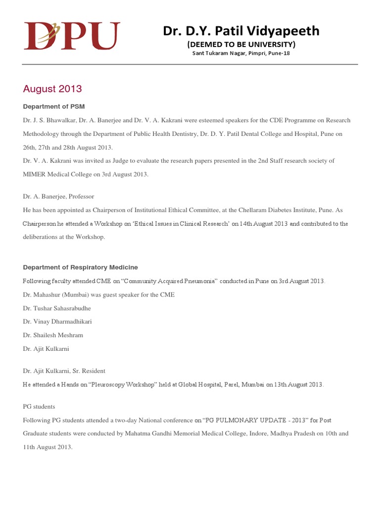 Dr. D.Y. Patil Vidyapeeth: August 2013 | PDF | Medicine | Health Care