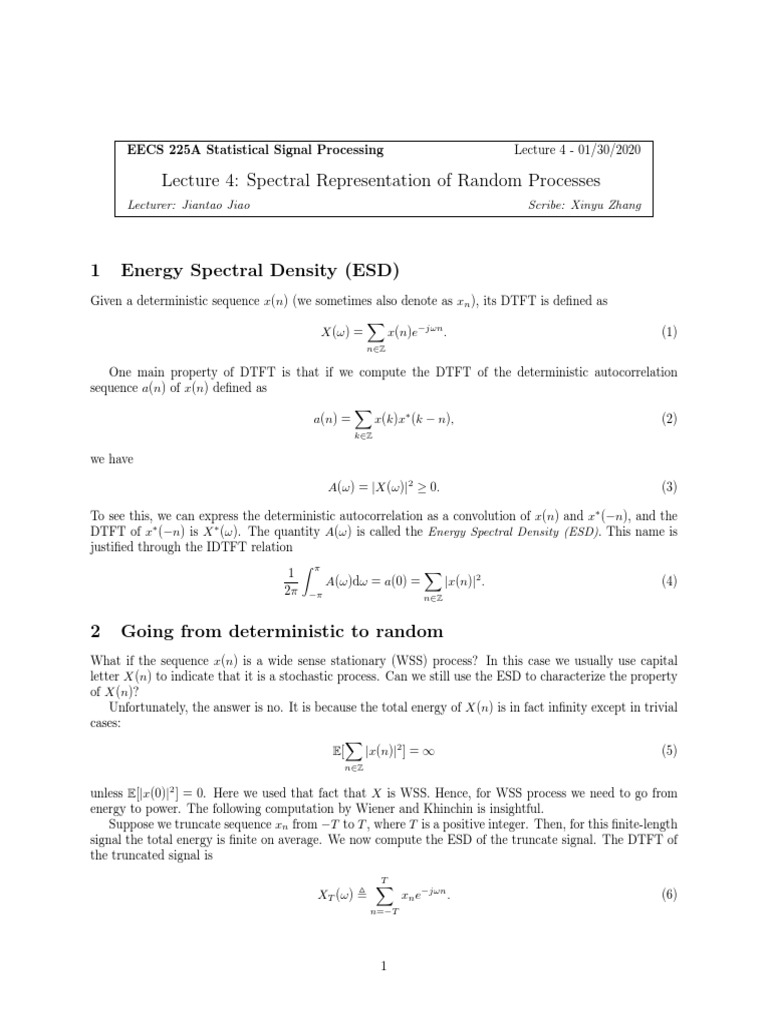 Jiao (2020 Berkeley) - Spectral Representation of Random Processes | PDF | Spectral Density ...