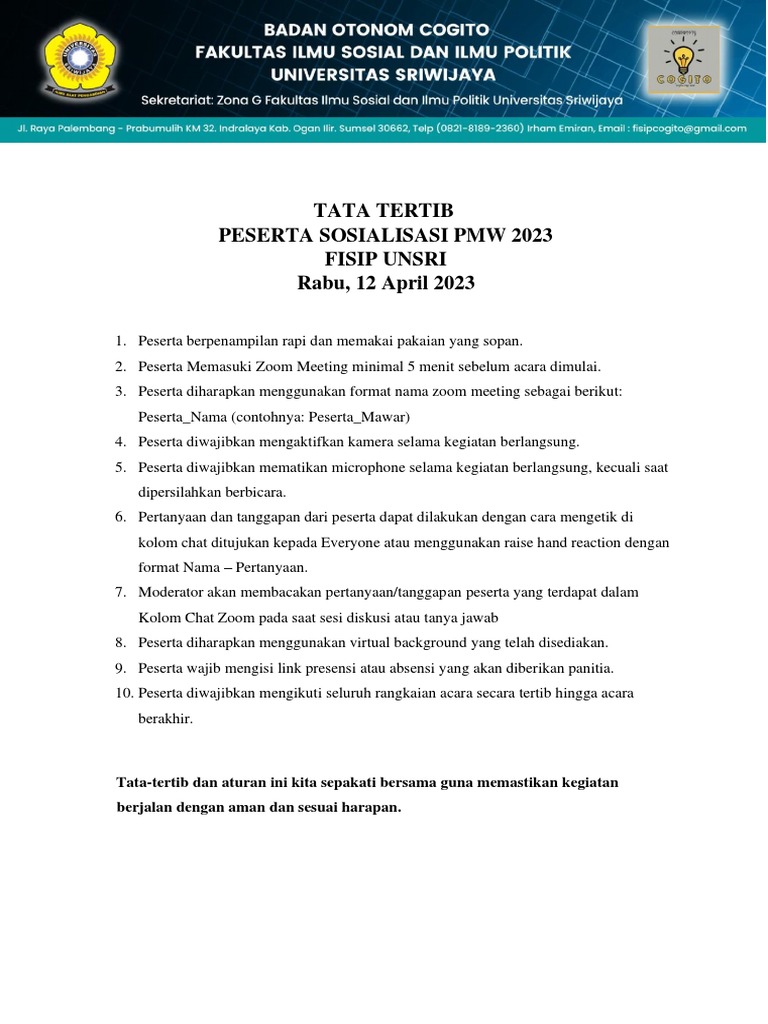 Tata Tertib Peserta Sosialisasi PMW 2023 | PDF