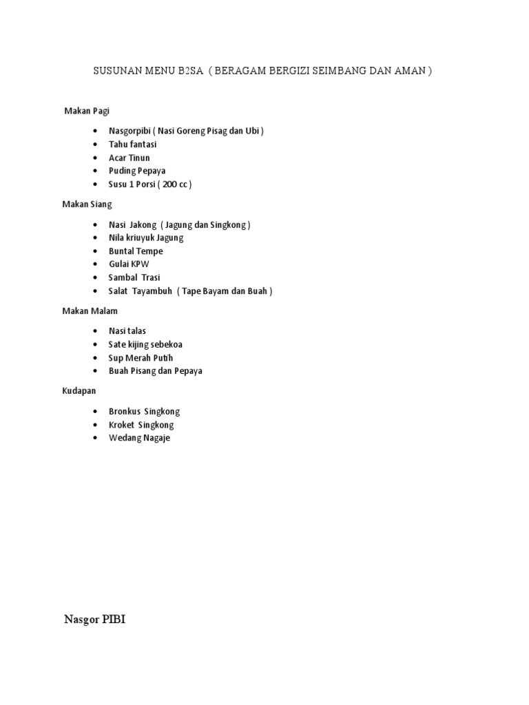 Susunan Menu B2sa | PDF