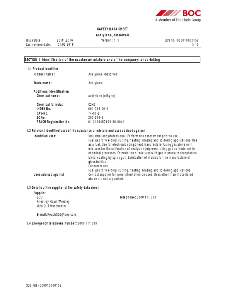 Acetylene Msds | PDF | Personal Protective Equipment | Fires