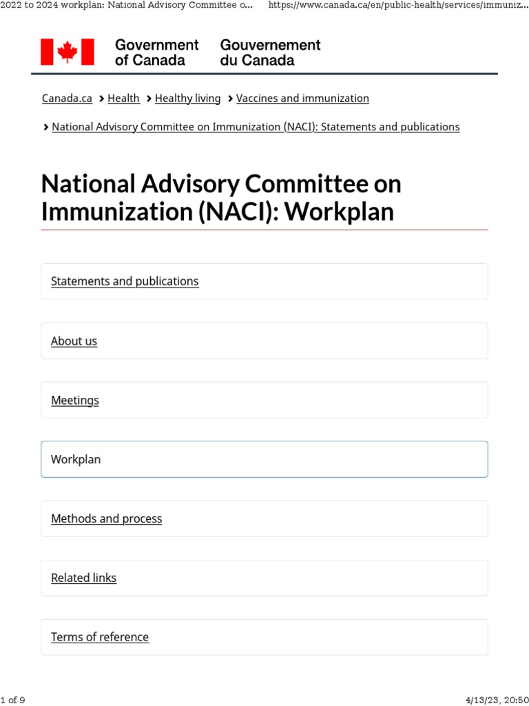 2022 To 2024 Workplan National Advisory Committee On Immunization (NACI) - Canada - Ca | PDF ...