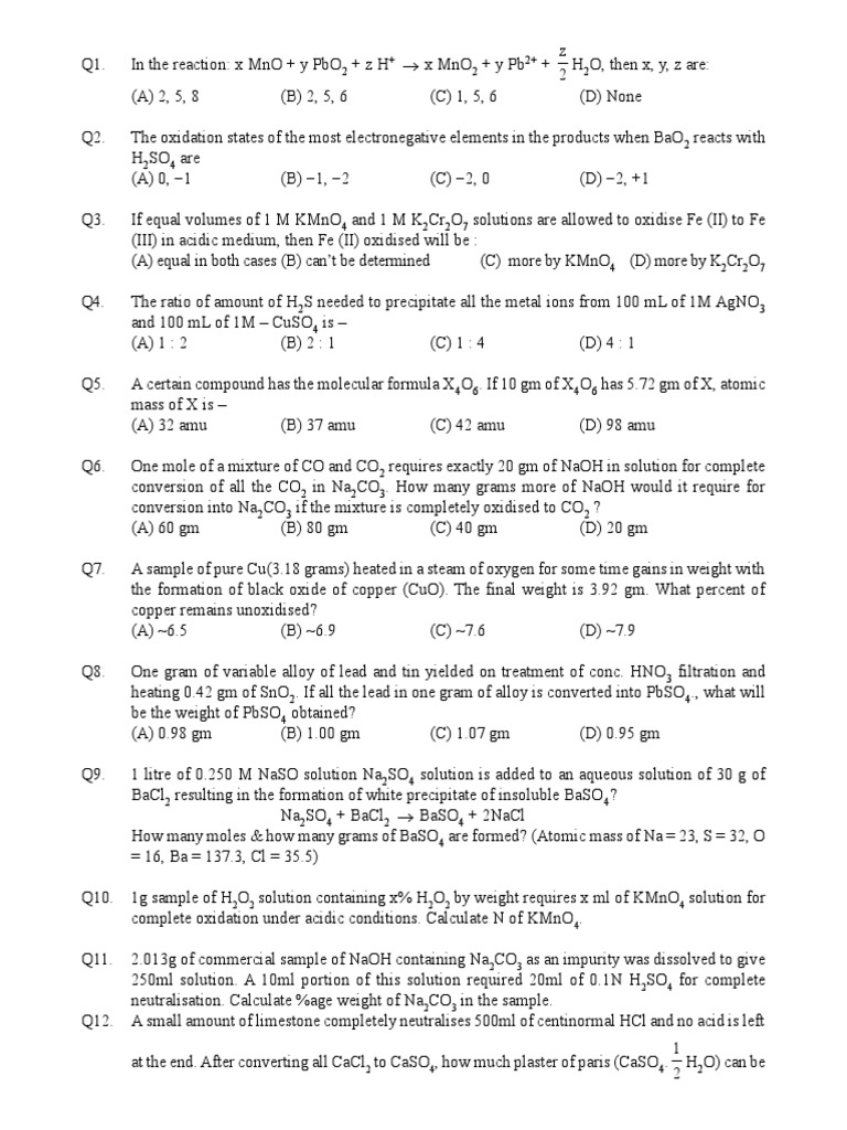 Misc Problem On Chemistry | PDF | Acid | Redox