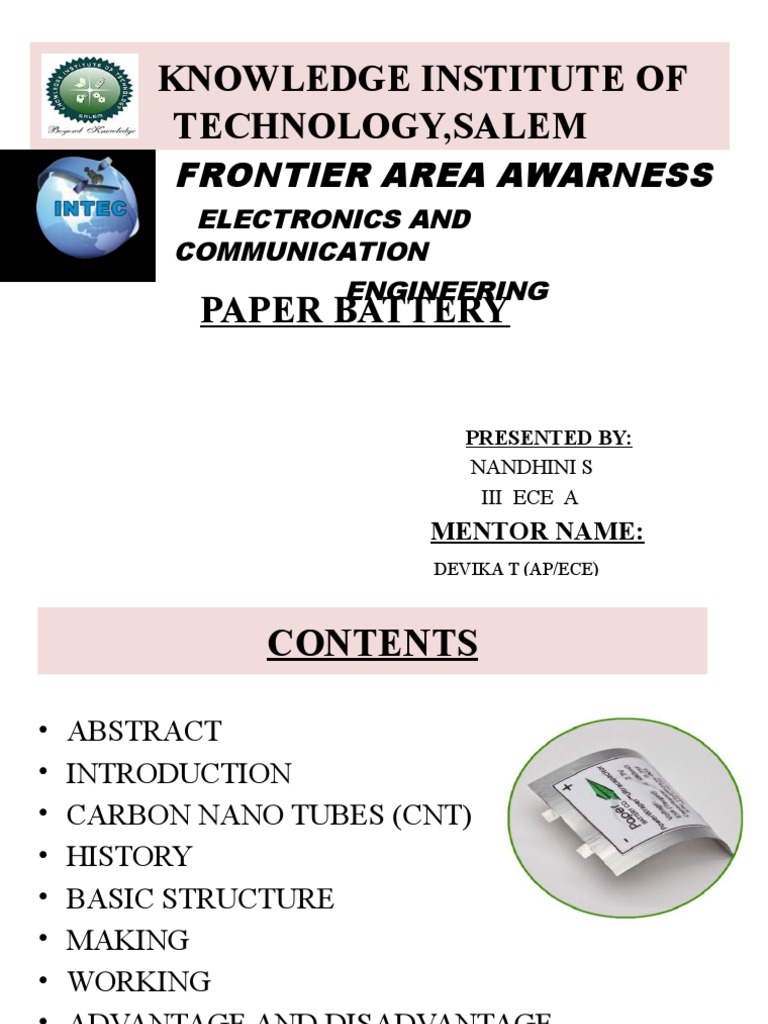 Paper Battery | PDF | Rechargeable Battery | Carbon Nanotube