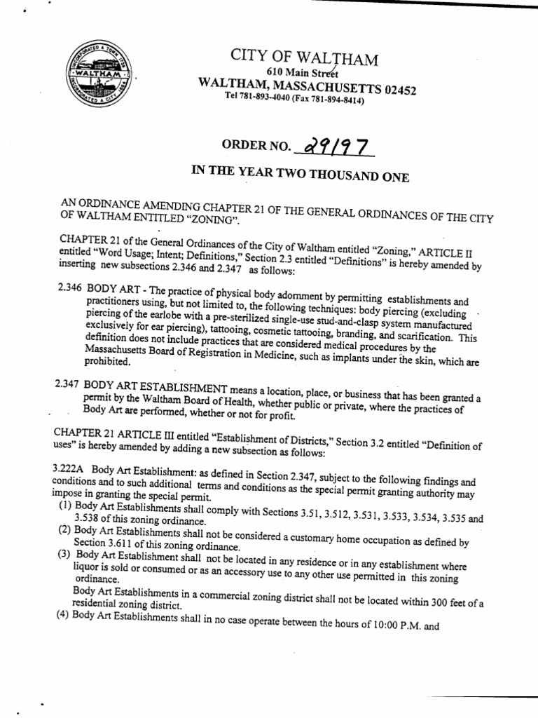 Body Art Ordinance #29197 | PDF | Zoning | Tattoo Body Art Ordinance #29197 | PDF | Zoning | Tattoo