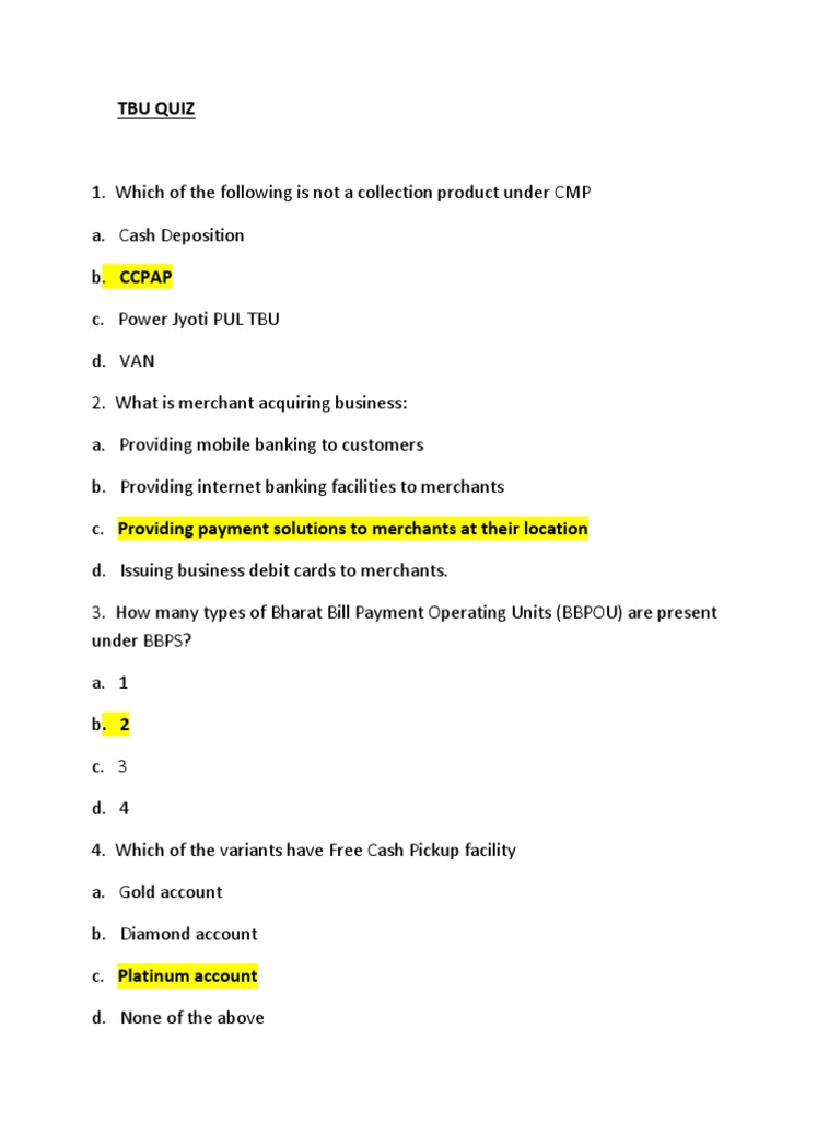 TBU QUIZ: Top 40 Questions on SBI Products, Services and Platforms ...