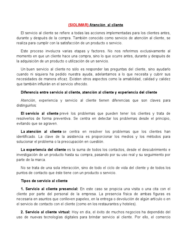 Atención Al Cliente | PDF | Servicio al Cliente | Cliente