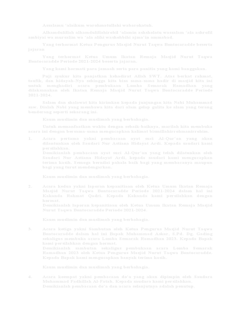 Teks Protokol Lomba Semarak Ramadhan | PDF | Perjalanan | Agama & Spiritualitas