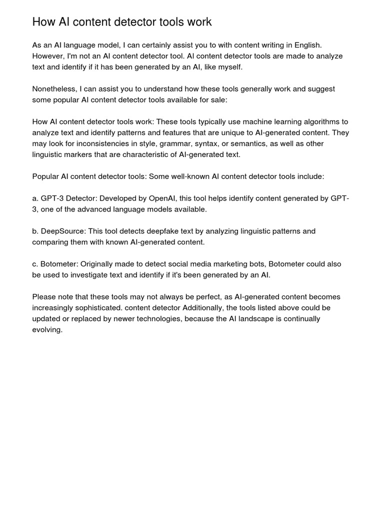 How AI Content Detector Tools Workkdwdt PDF | PDF | Computers