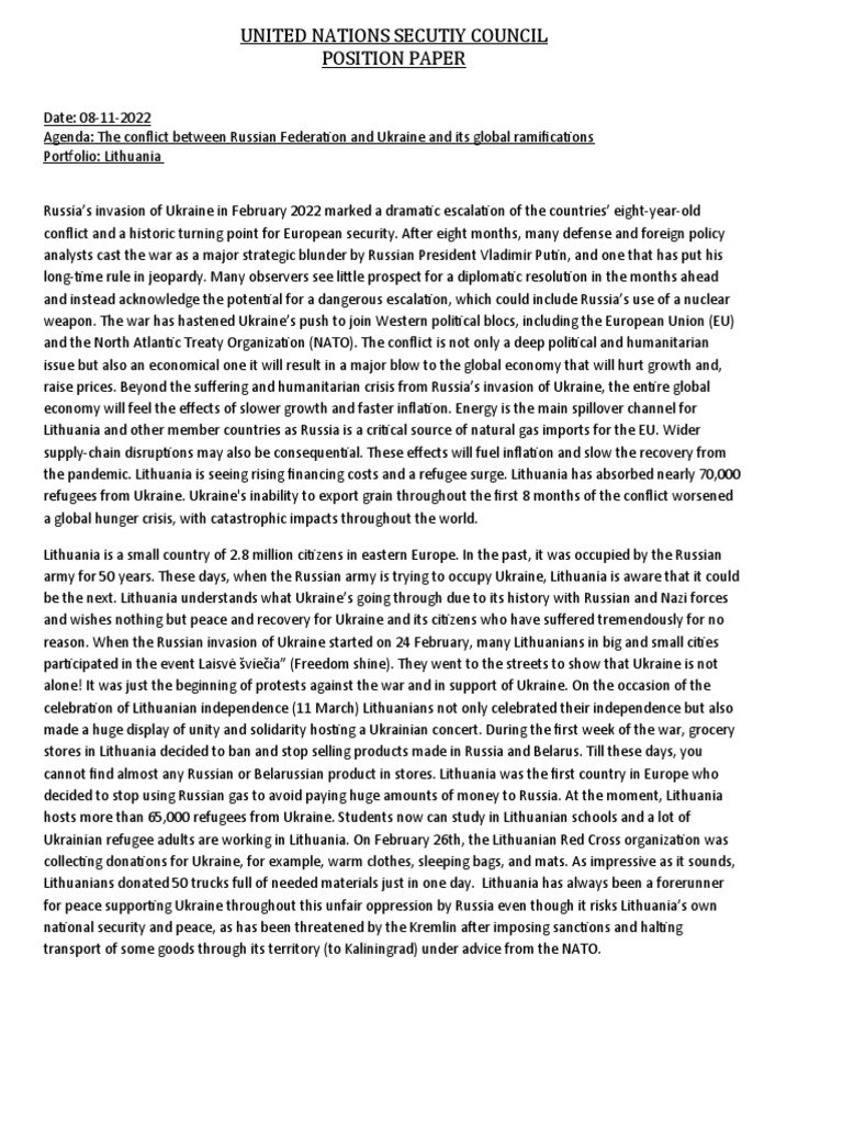 UNSC Position Paper Lithuania | PDF | Ukraine | Lithuania