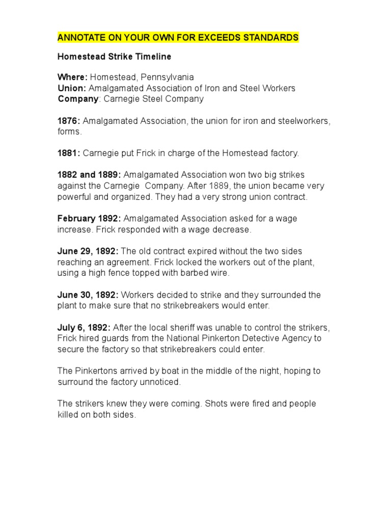 Homestead Strike Student Materials | PDF | Strike Action | Labor